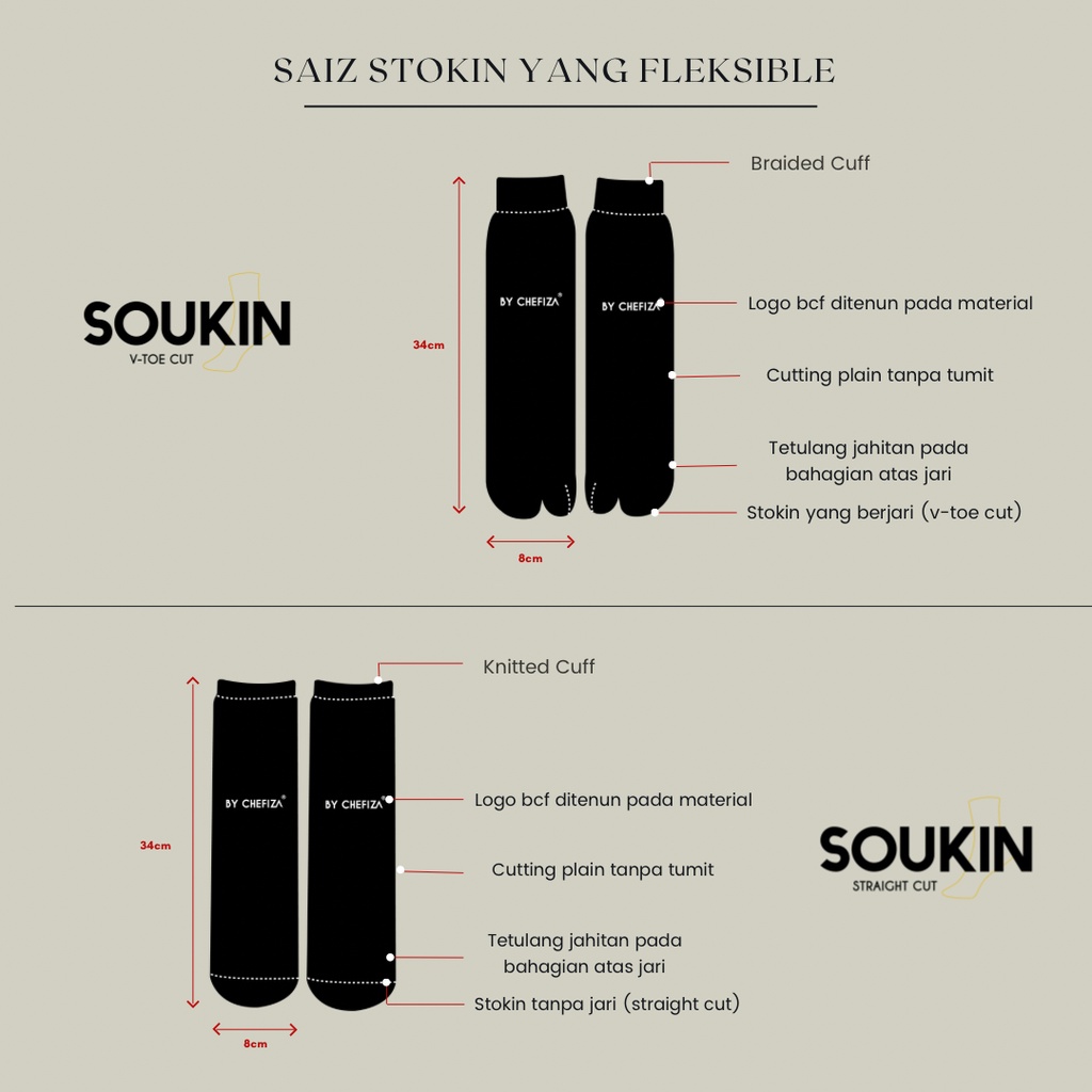 STOKIN BCF READYSTOCK | SOUKIN by Chefiza BCF | Straight Cut & V Toe ...