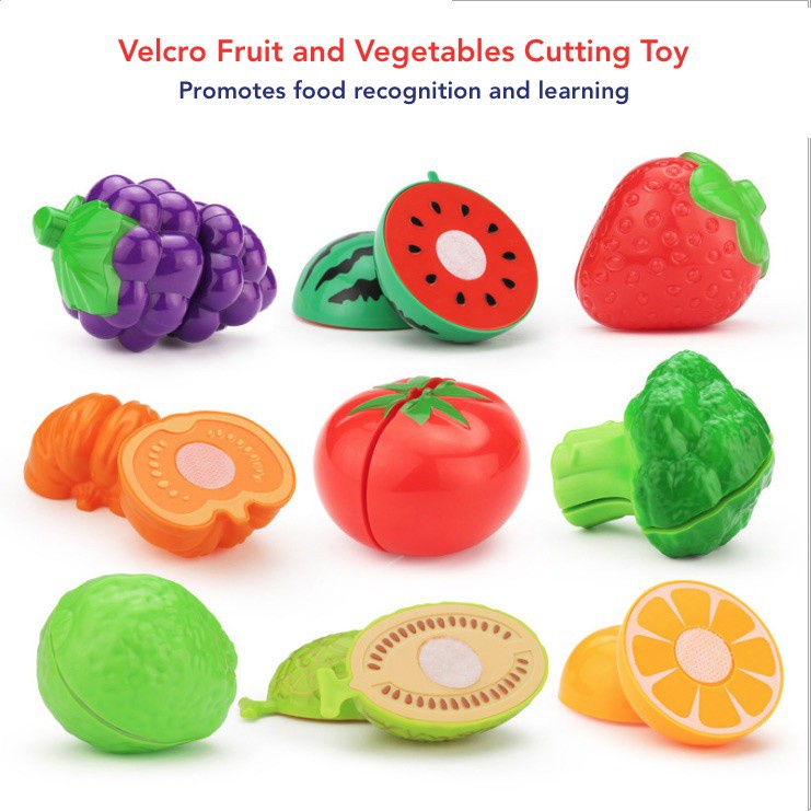 FOOD CUTTING TOY SET Velcro Fruit & Vegetables Game 🍭 Kitchen Pretend ...