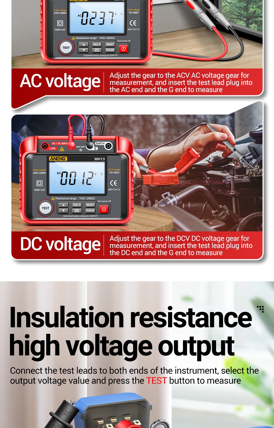 ANENG MH13 Ohm Tester Digital Multimeter Megometro Insulation Earth ...