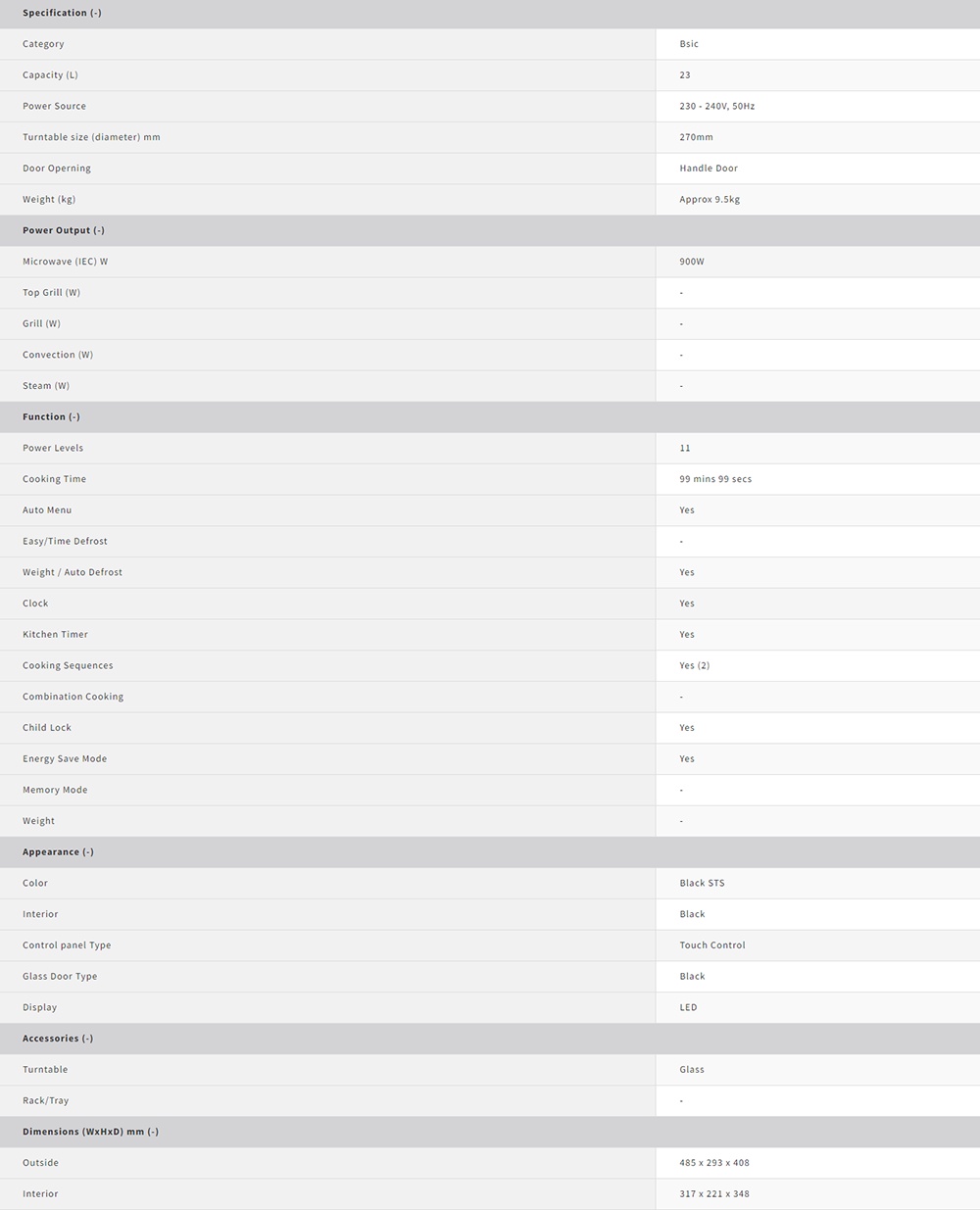 Sharp R259EBS 23L J-Tech Inverter with Auto Menus Microwave Oven ...
