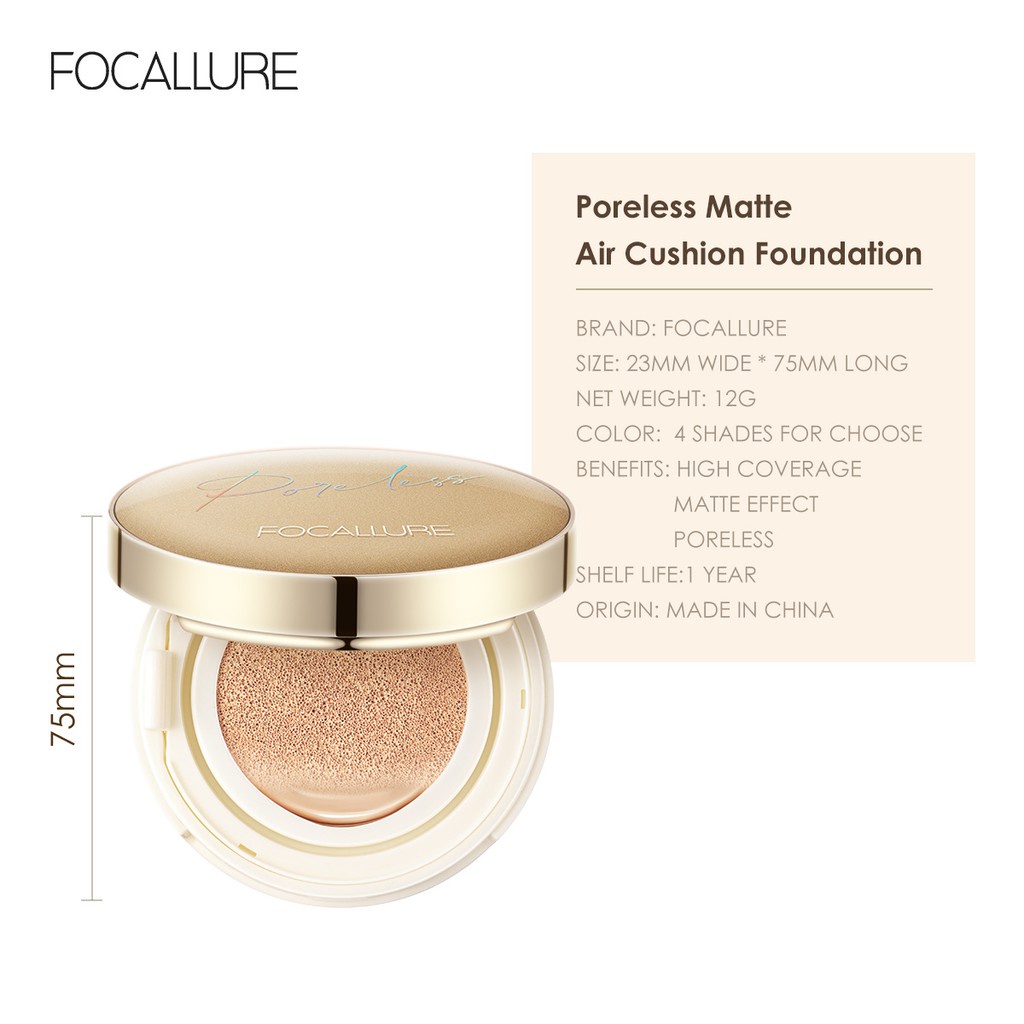 FOCALLURE FA198 Poreless Matte BB Air Cushion Foundation Long-lasting ...