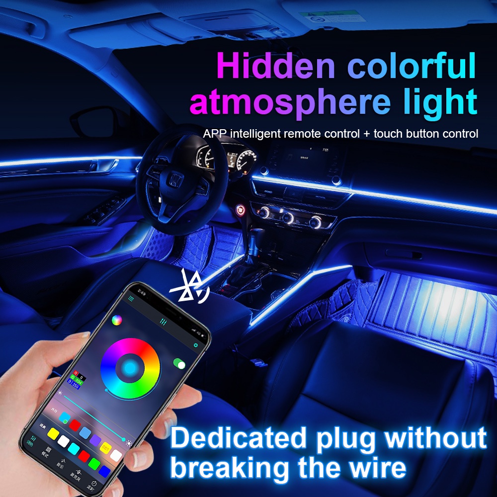 18 in 1 LED Car Ambient Light Atmosphere Light 64 Color Acrylic Fiber ...
