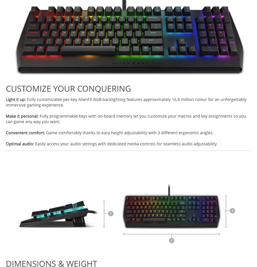 Alienware AW410K AilenFX Cherry MX Brown RGB Mechanical Gaming Keyboard ...