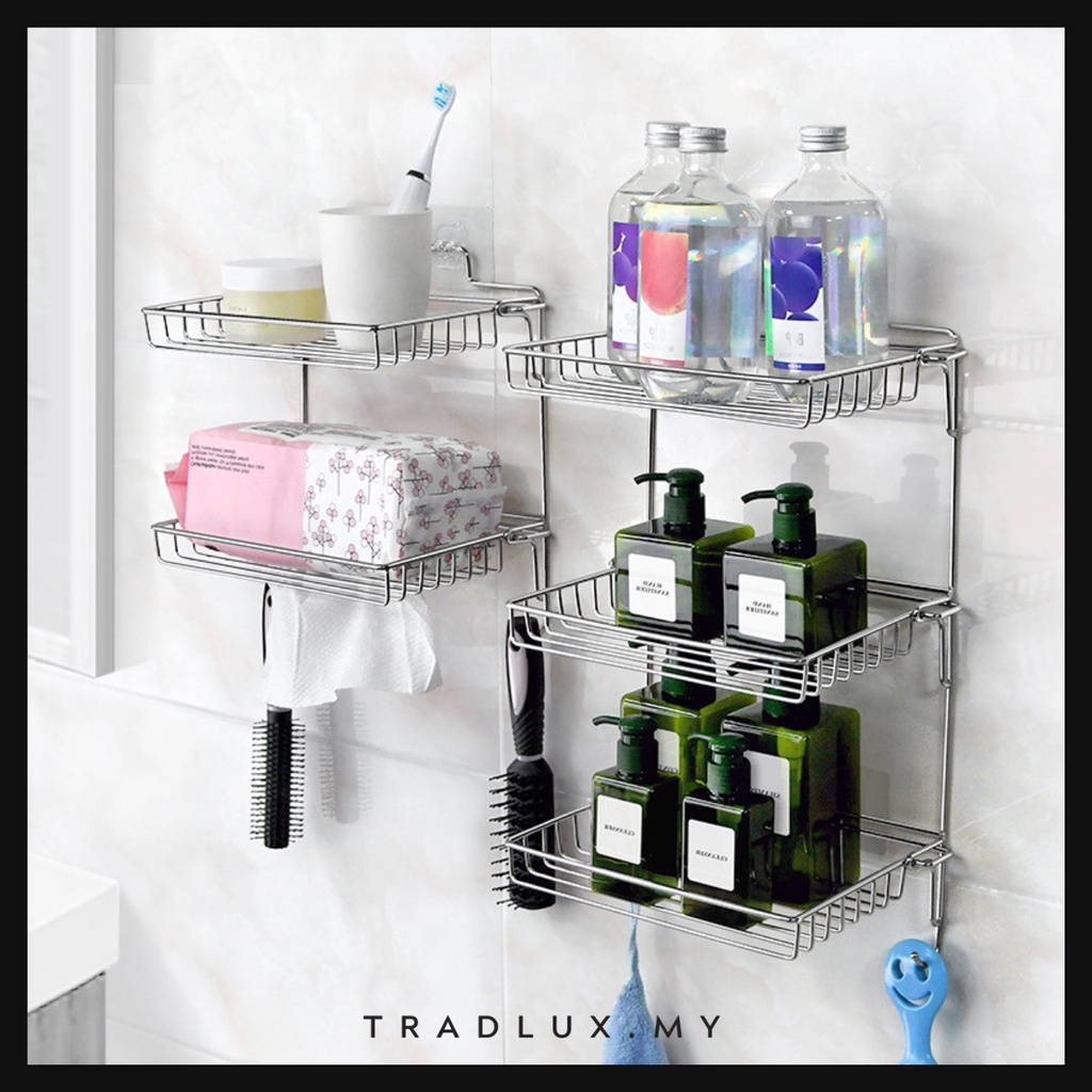 Adhesive RACK Wall Mouted Rack Organizer Rack Shelf Basket with Hook ...