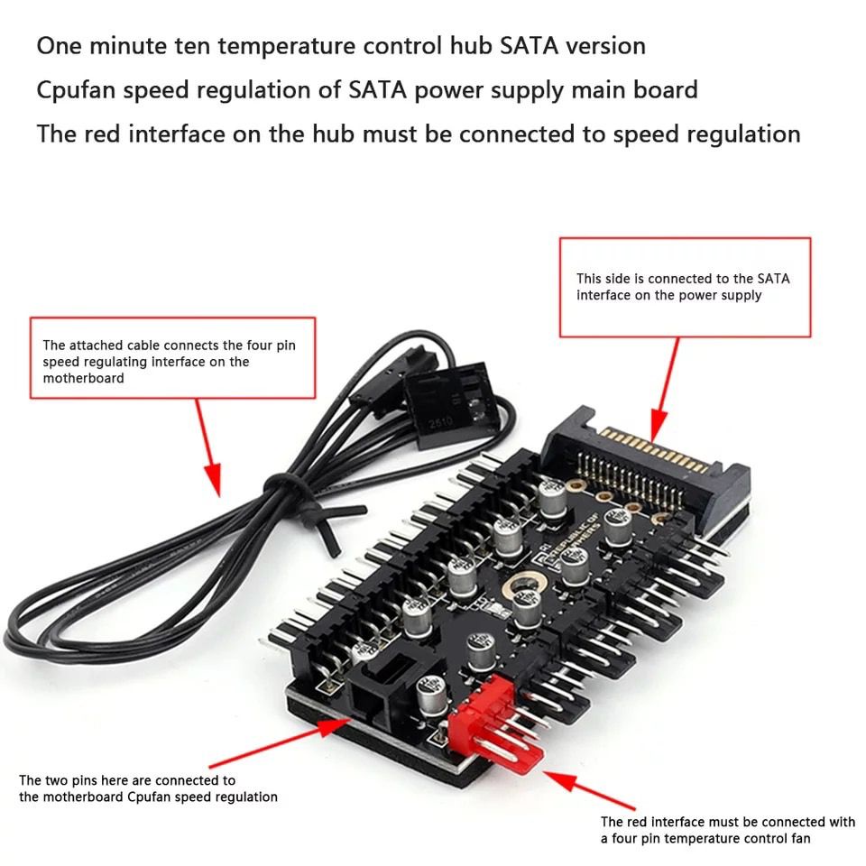 PWM 4pin / 3pin Fan Splitter Hub Splitter for 12V Desktop Computer ...