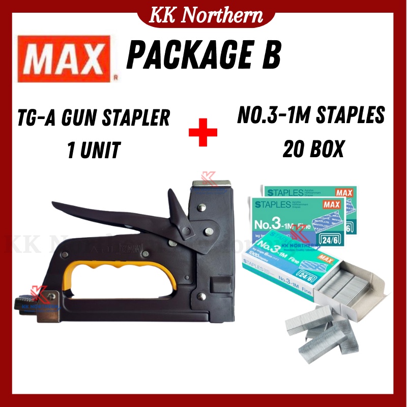 MAX Gun Tacker Black Steel Stapler Gun Heavy Duty Big Hand Stapler Nail ...