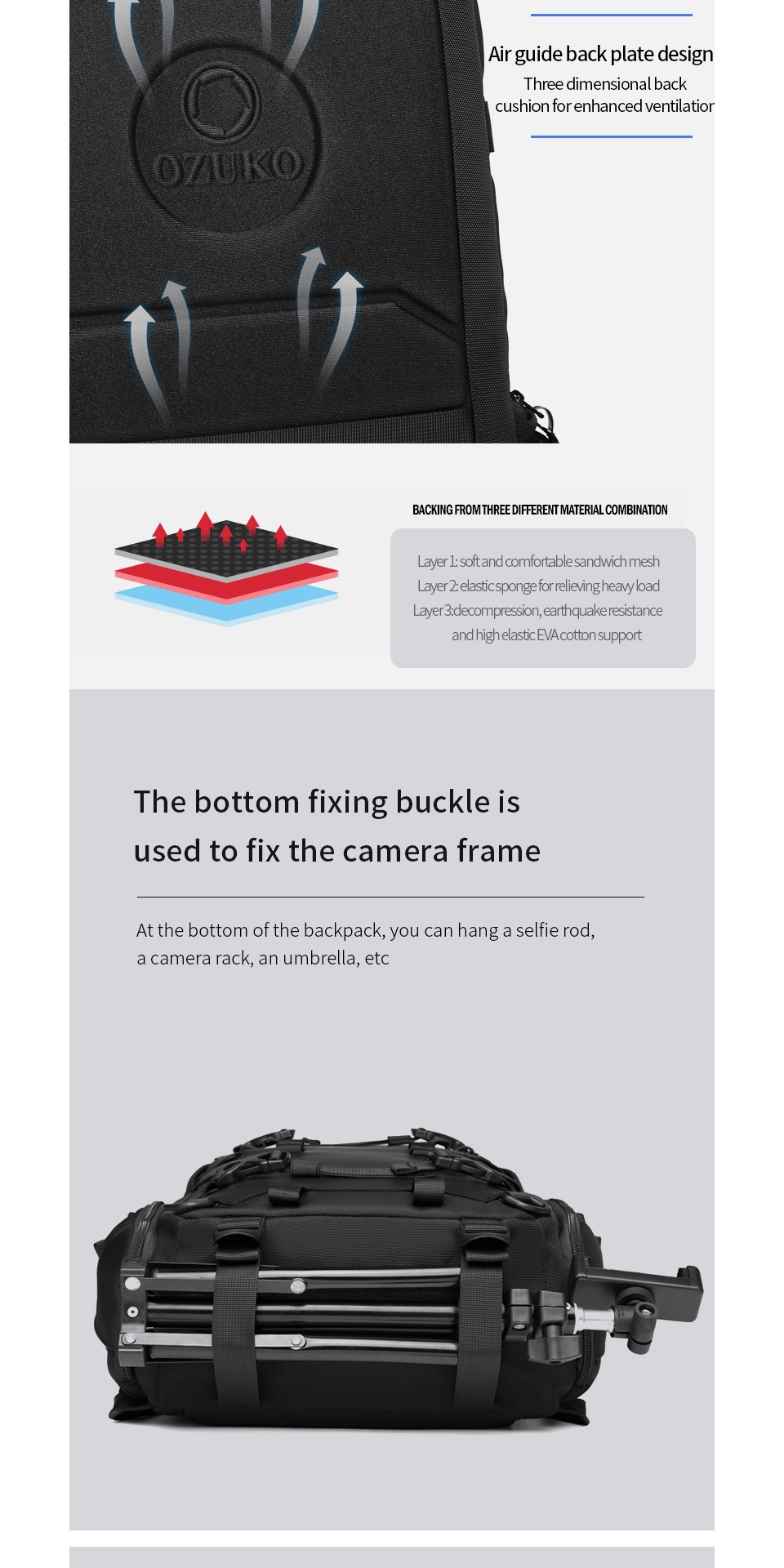 OZUKO Multifunction Outdoor Sports Waterproof Laptop Men Backpack ...