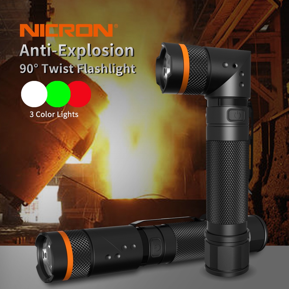 NICRON Portable 90 Degree Rotable Explosion Proof Flashlight IP64 - Red ...