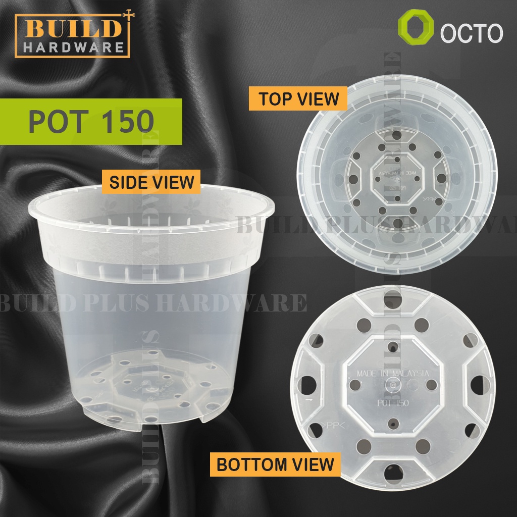 OCTO Plastic Plant Flower Pot Transparent 120/150/170/220 Saucer Hanger ...