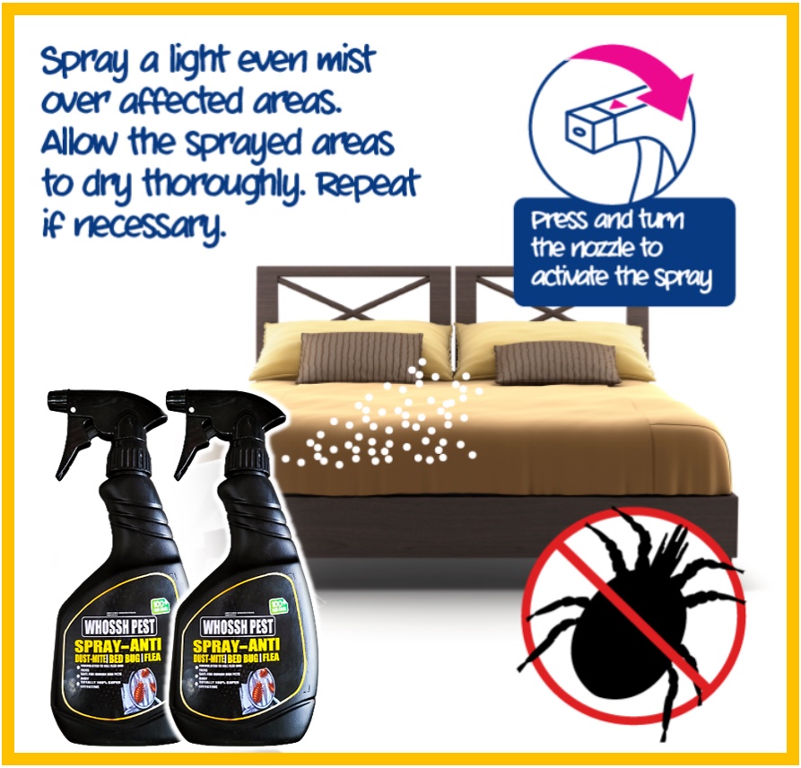 WHOSSH PEST Bed Bug & Dust Mite Flea Tick Control (Anti Pepijat/Kutu ...