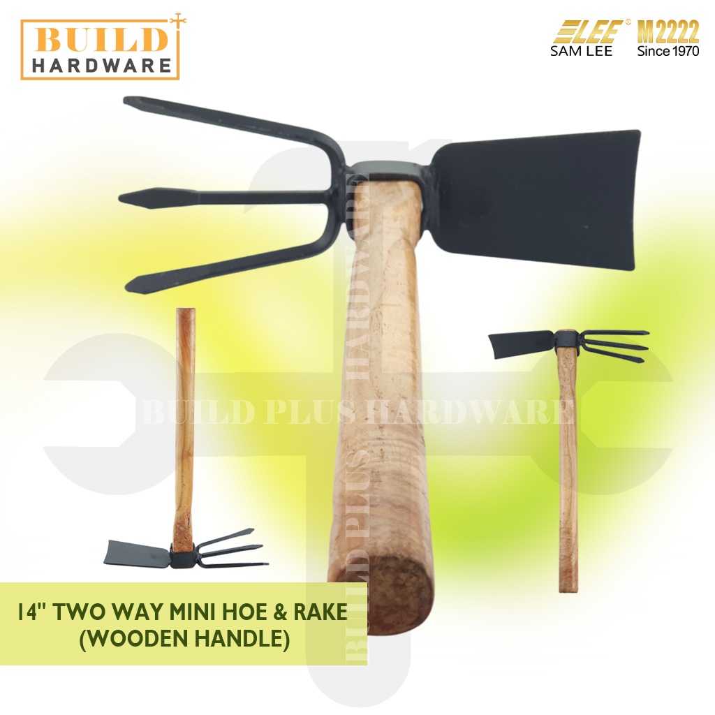 14"/15" One Way / Two Way Mini Hoe & Rake Wooden Handle Steel Handle ...