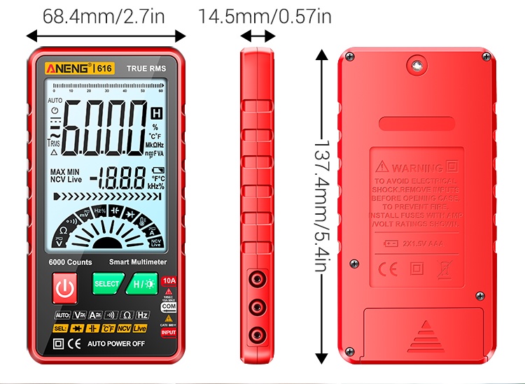 ANENG 616 Large Screen Backlight Multímetro Digital Intelligent ...