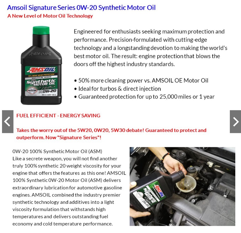 AMSOIL Signature Series 0W20 Fully Synthetic Engine Oil 946ml (MADE IN ...