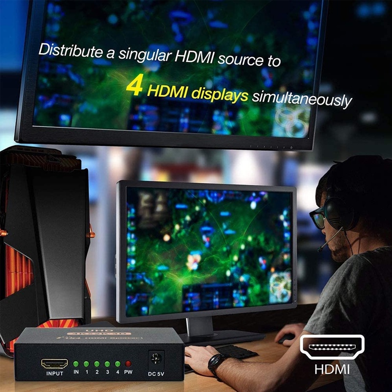 4k Hdm Splitter 1 in 4 Out 1x4 Display Input Output Hub Box Port HDCP ...