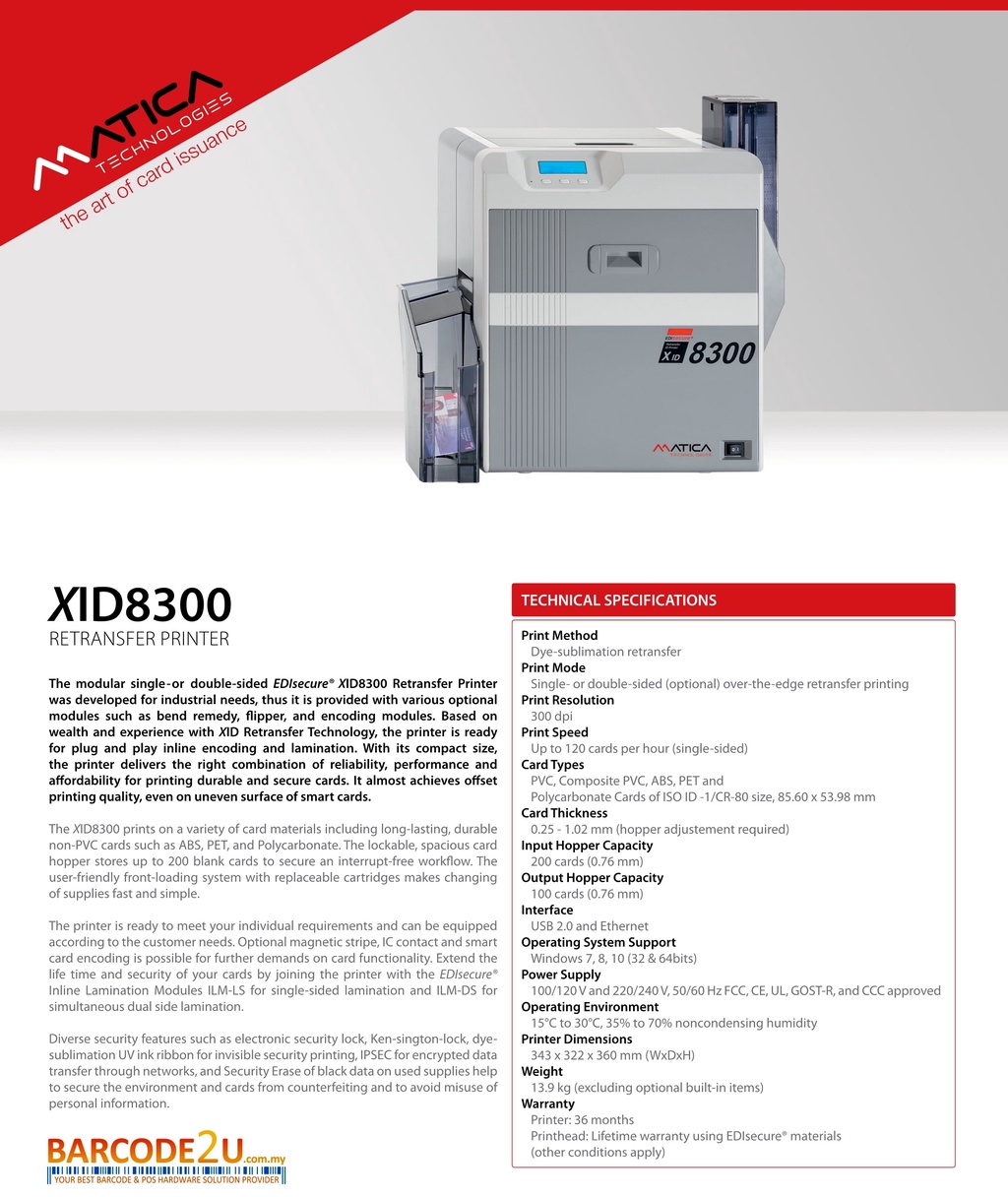 Matica XID8300 Retransfer Single Sided ID Card Printer | Shopee Malaysia