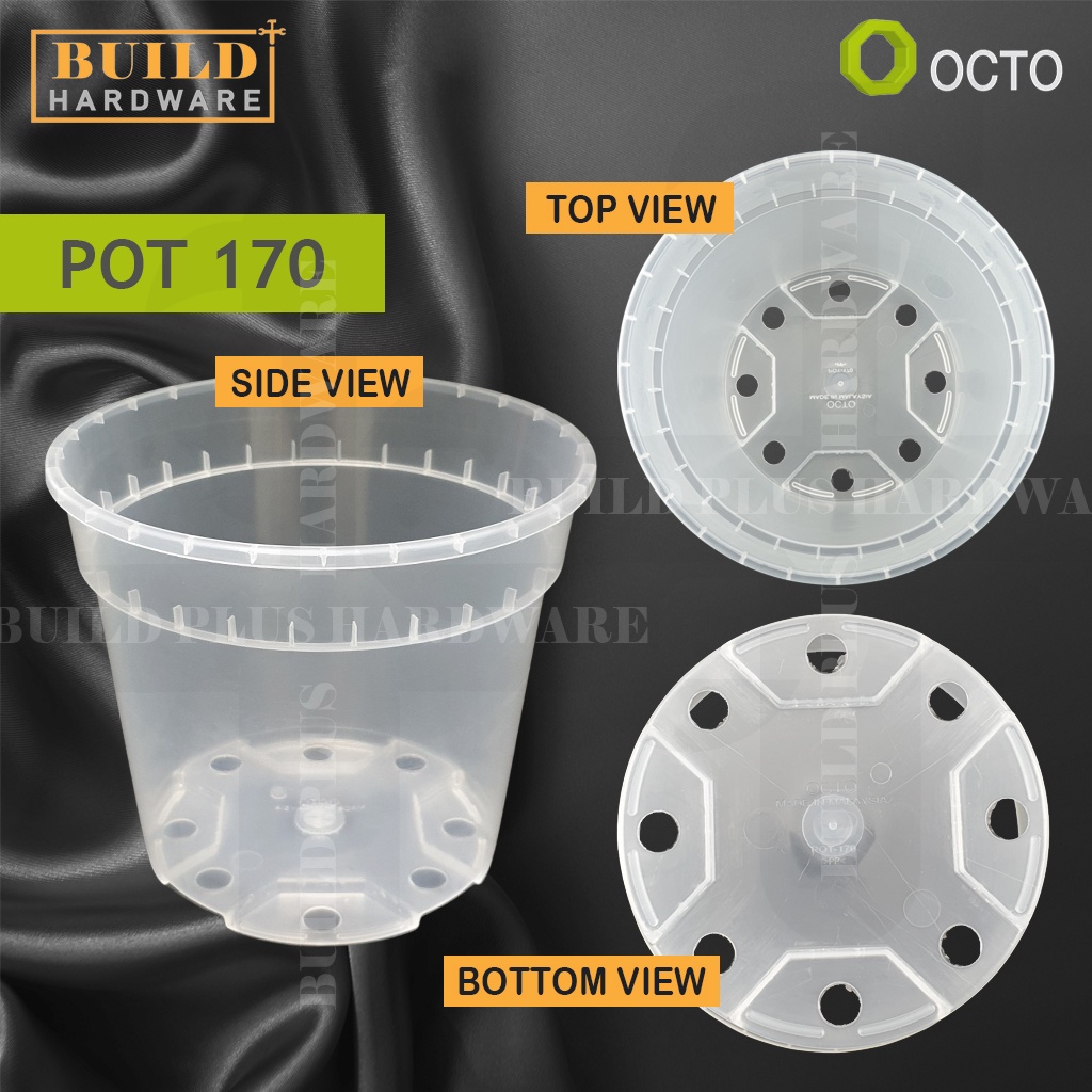 OCTO Plastic Plant Flower Pot Transparent 120/150/170/220 Saucer Hanger ...