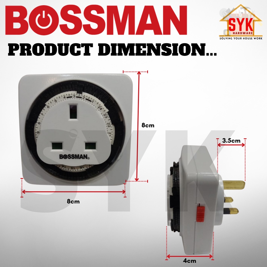 SYK BOSSMAN BTS-13A 13A 3200W 24 Hours Programme Square Timer Switch ...