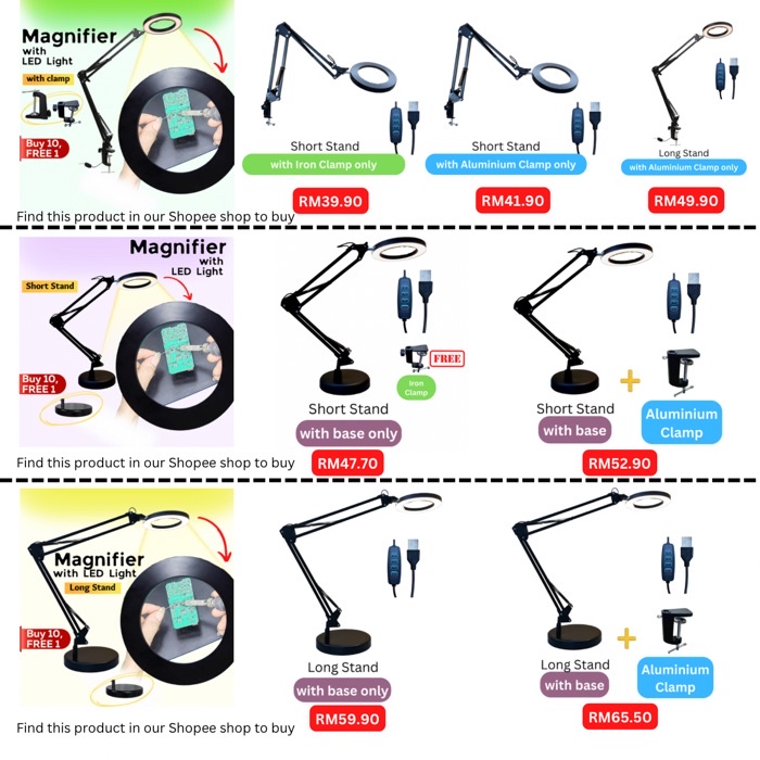 8X Magnifying Glass With LED Light (With Clamp) / Light Magnifier ...