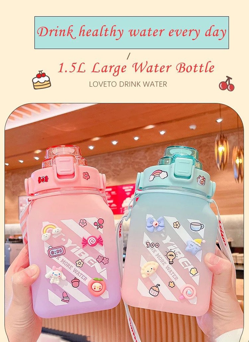 1500ML Botol Air Viral Straw 4xFree Gifts Botol Air Budak Cute Water ...