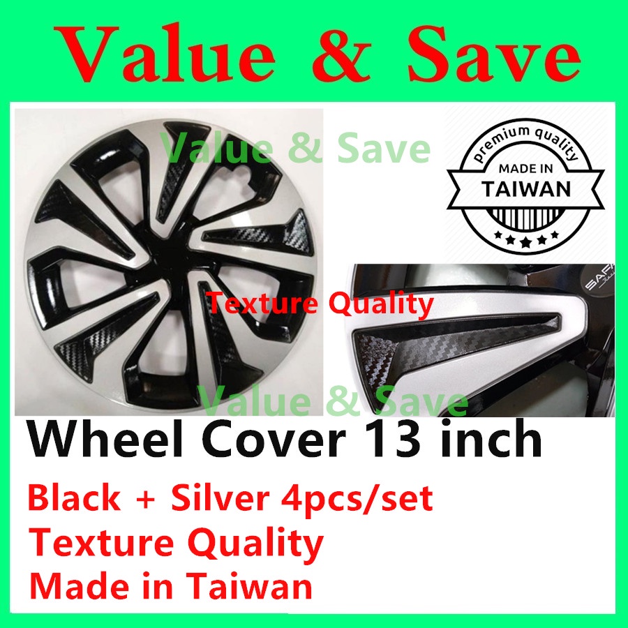 Wheel Cover 13 Inch Tayar Rim Hubcap Set of 4 Penutup Roda Silver Black ...
