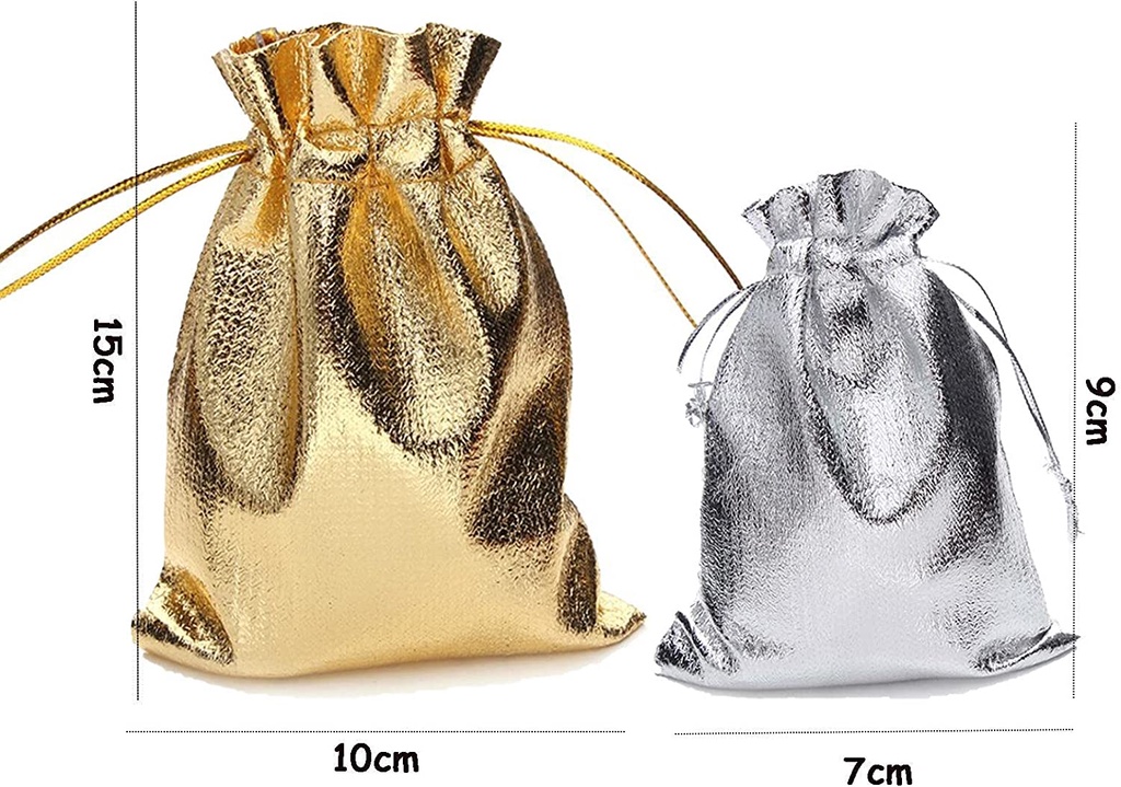 100PCS/Lot Heavy Duty Gold Drawstring Organza Jewelry Pouches Wedding ...