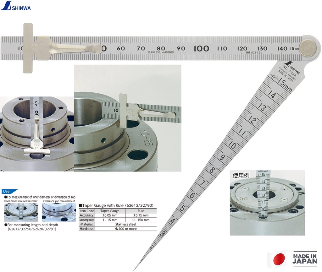 Shinwa 62612 Taper Gauge With Ruler And Clip 1~15mm Made In Japan ...