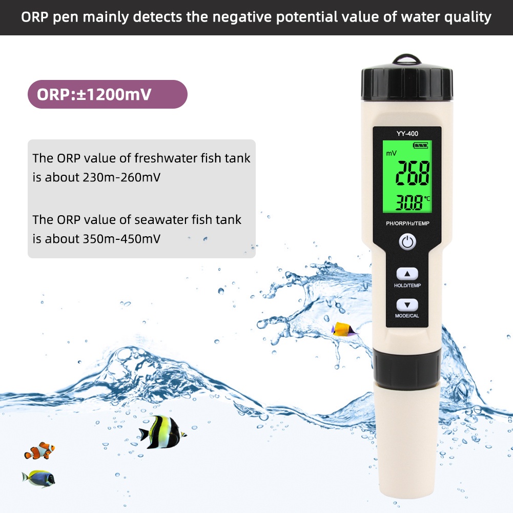 YAGO 4 In 1 Ph Meter ORP Tester Hydrogen Meter Tester H2 Water Quality ...