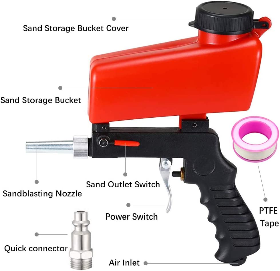 Portable Gravity Sandblasting Gun 90 psi Pneumatic Mini Aerodynamic ...