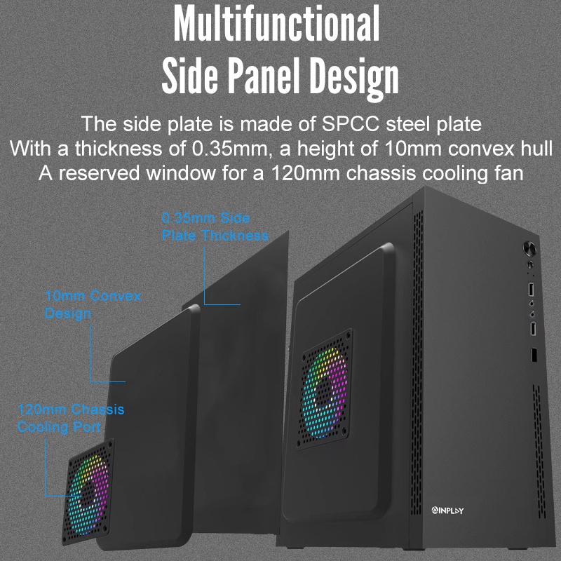 INPLAY PC Case Computer Desktop Case with Pre-Installed GS200BK PSU 2 ...