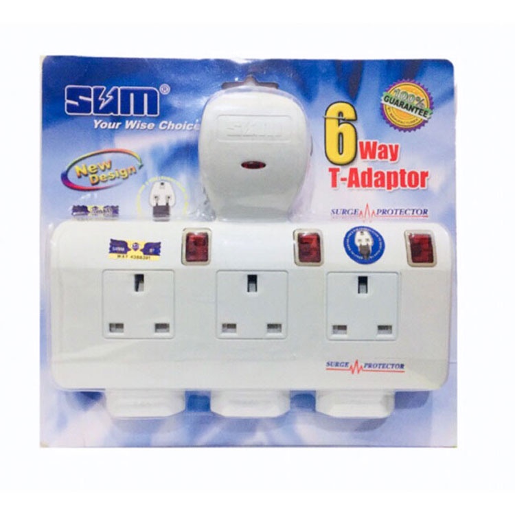 SUM Wall Extension Plug S7633N Extantion Plak Dinding 6 way T-Adaport ...