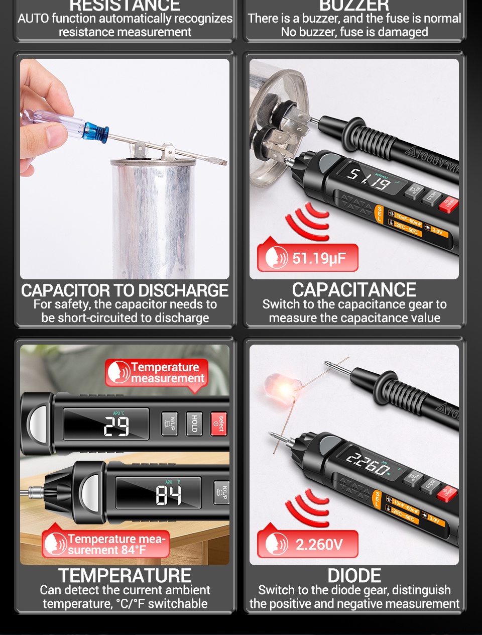 ANENG A3009 Pen Type Multimeter Intelligent Voice Broadcast Pen Tester ...