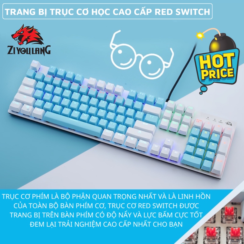 Ziyoulang K1 Pro Gaming Red Switch Mechanical Keyboard Full Size, RGB ...