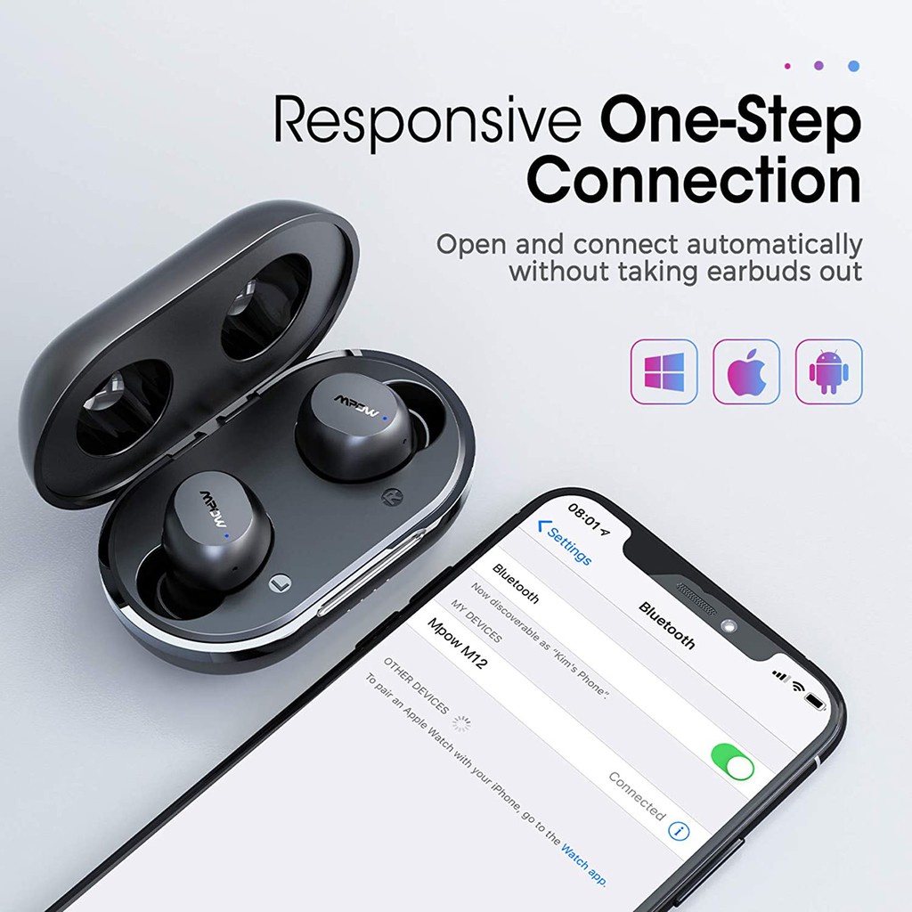 Mpow M12 Earbuds Wireless Charging USB-C Bluetooth Headphones Earphones ...