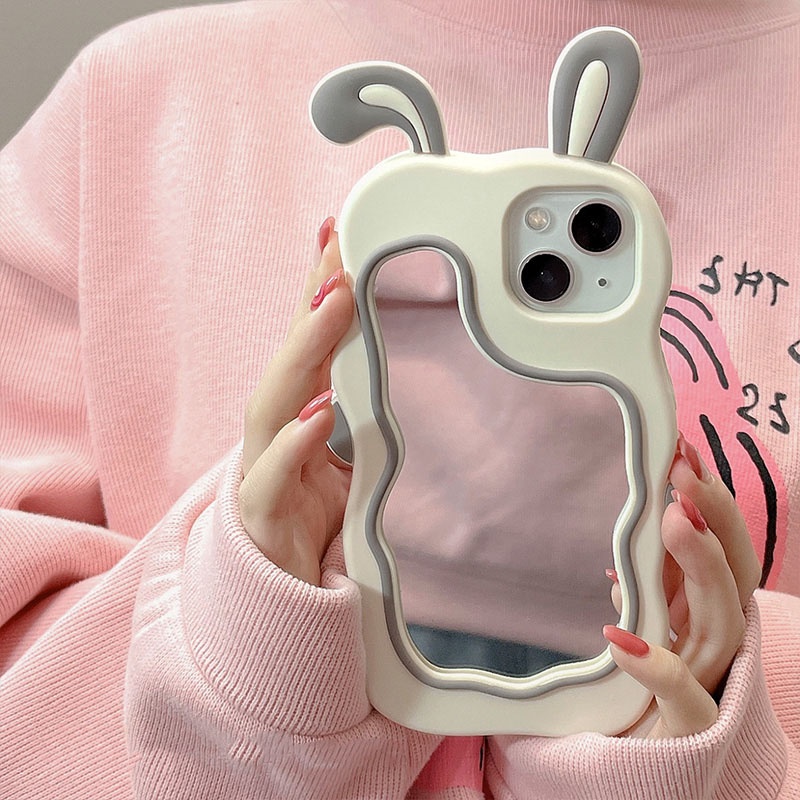 Cute 3D Rabbit Mirror Case Vivo V23 V23E 5G V21 4G 5G V20 Pro Y19 Y91C Y91i V11 Pro Y11 Y12 Y13 ...