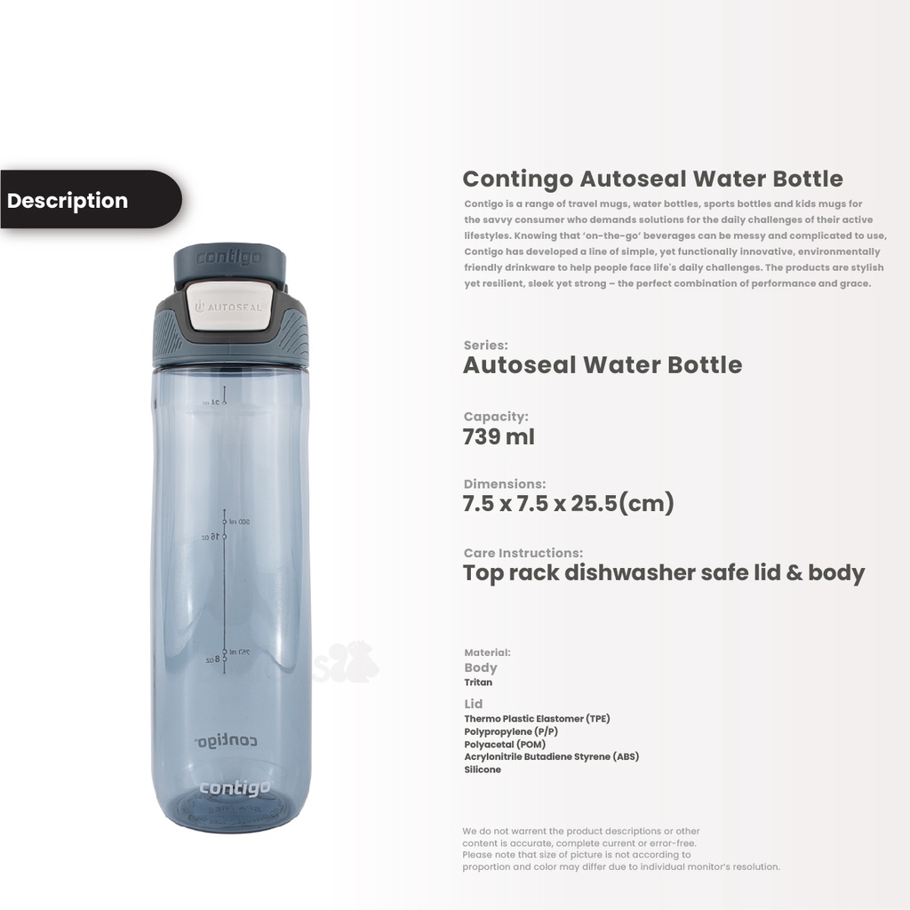 CONTIGO Autoseal 739ml Water Bottle spill-proof with spout cover ...