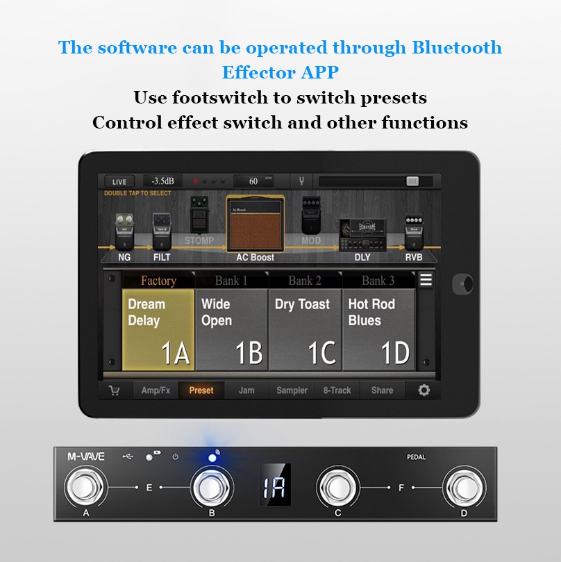 Bluetooth Wireless MIDI Controller Chocolate 4 Footswitch Supports USB ...