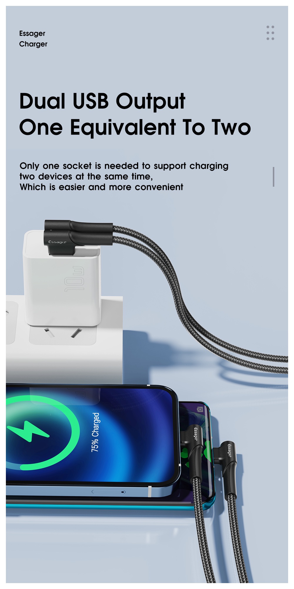 Essager travel charger 5V/2A dual port usb charger plug Android phone 10w fast charge charger ...