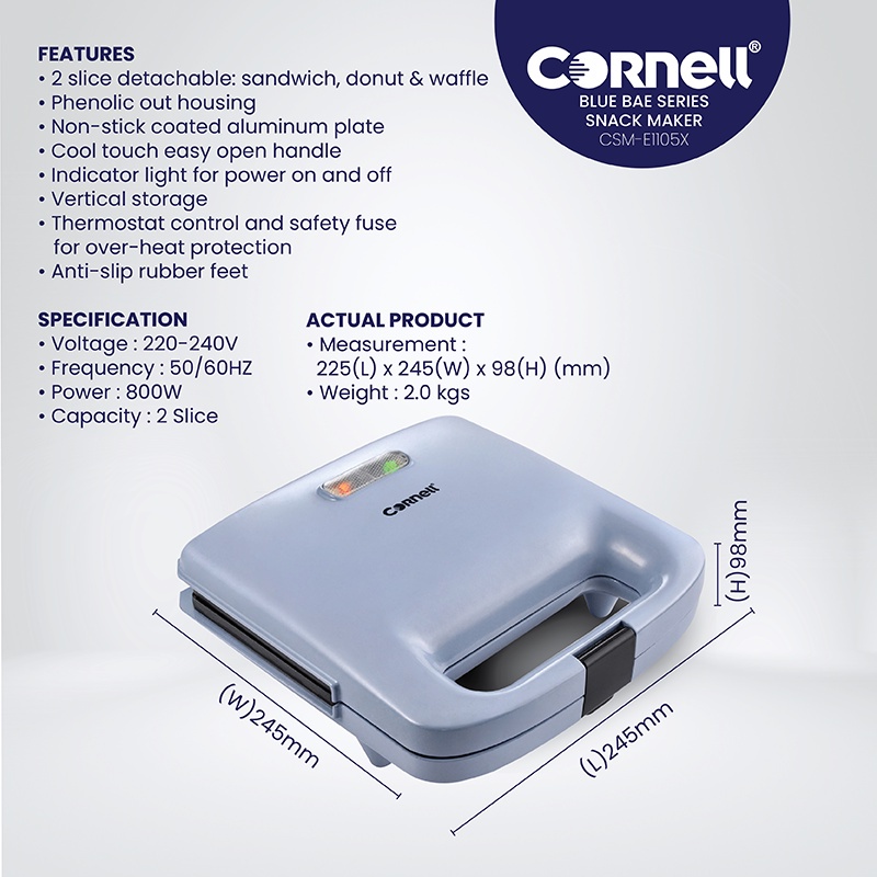 CORNELL Sandwich Toaster 3 in 1 Non Stick Snack Dessert Maker Donut ...