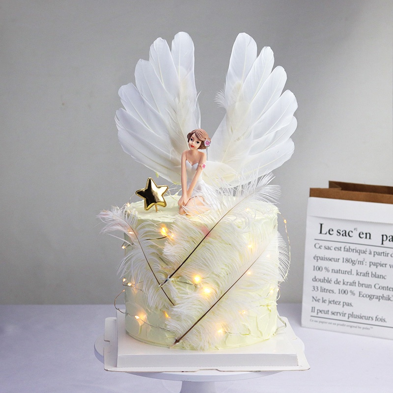 FY Angel Wings Feather Cake Decoration Topper Cake Stand Bulu Angsar ...