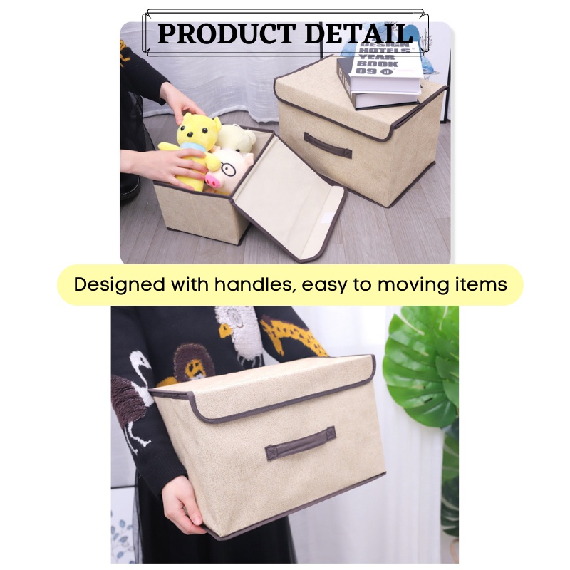 QB Korean Foldable Storage Box Linen Cloth Storage Box Portable Non ...