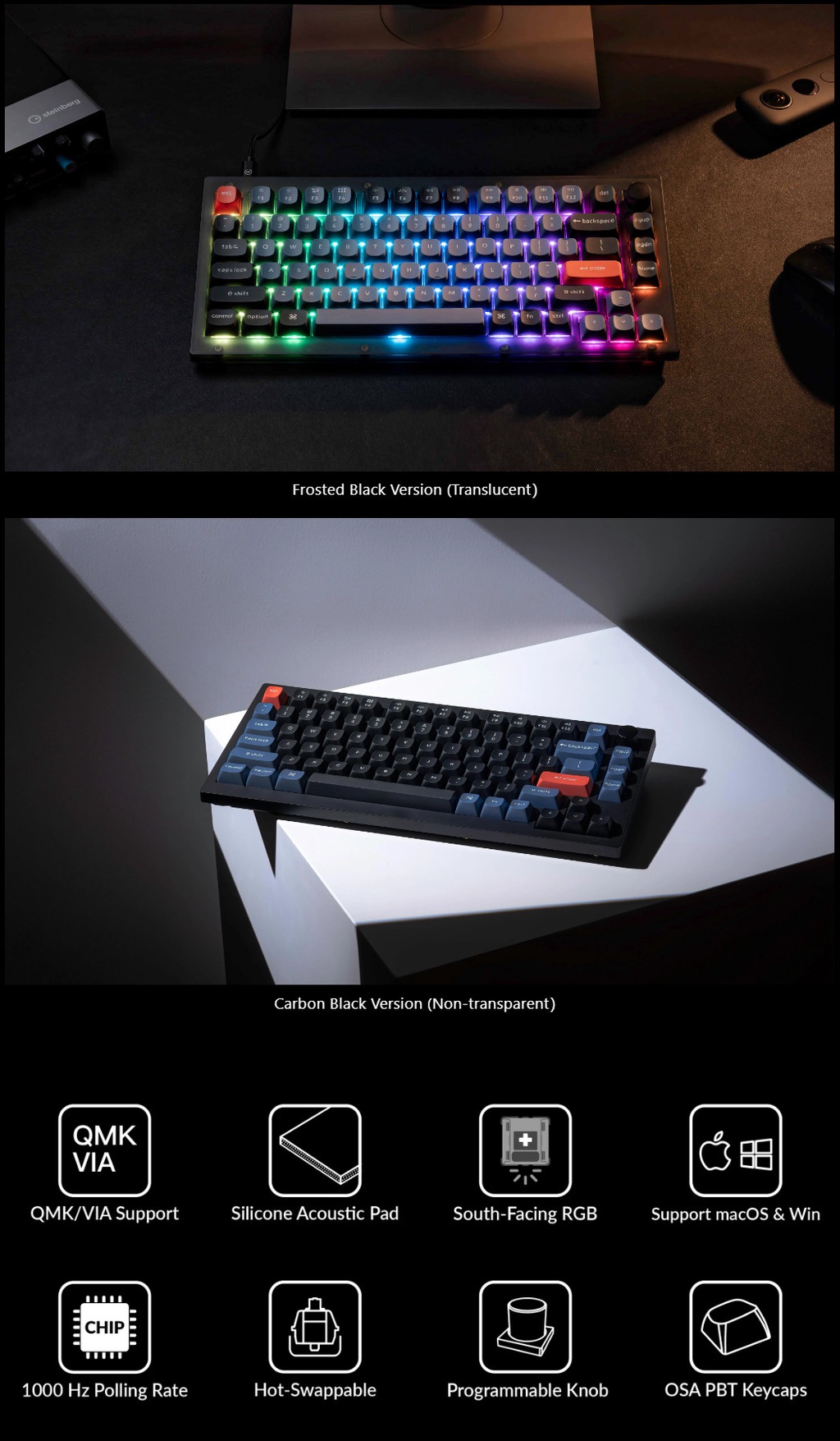 (AONE PLUS SS2) Keychron V1 QMK Hot-Swap RGB Fully Assembled Knob ...
