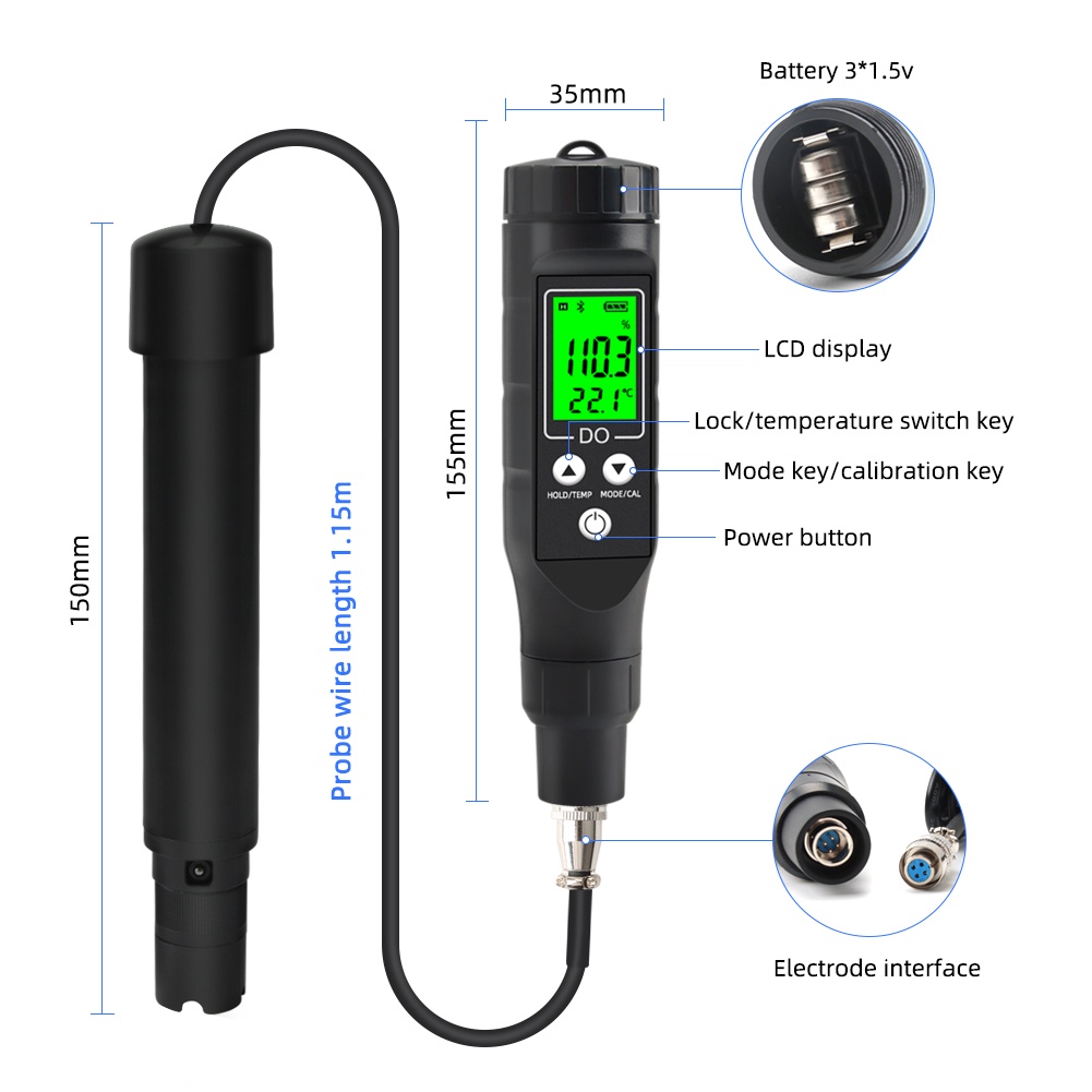 YAGO Smart Bluetooth Dissolved Oxygen Meter Digital Dissolved Oxygen ...