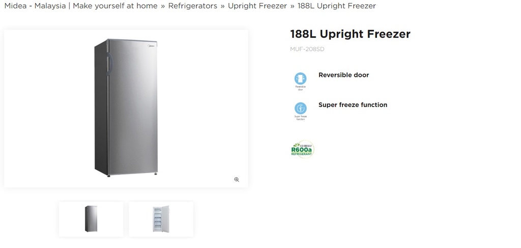 Midea 188L Upright Freezer Frost Free Peti Sejuk Beku Deep Freezer Peti ...