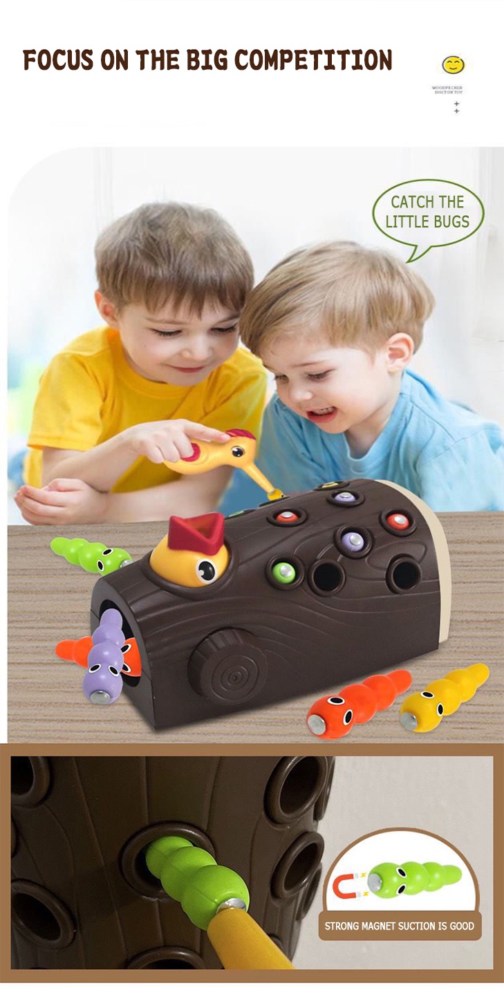 Kids Toy Magnetic Wooden Woodpecker Catch the Worms Animal Game Toy for ...