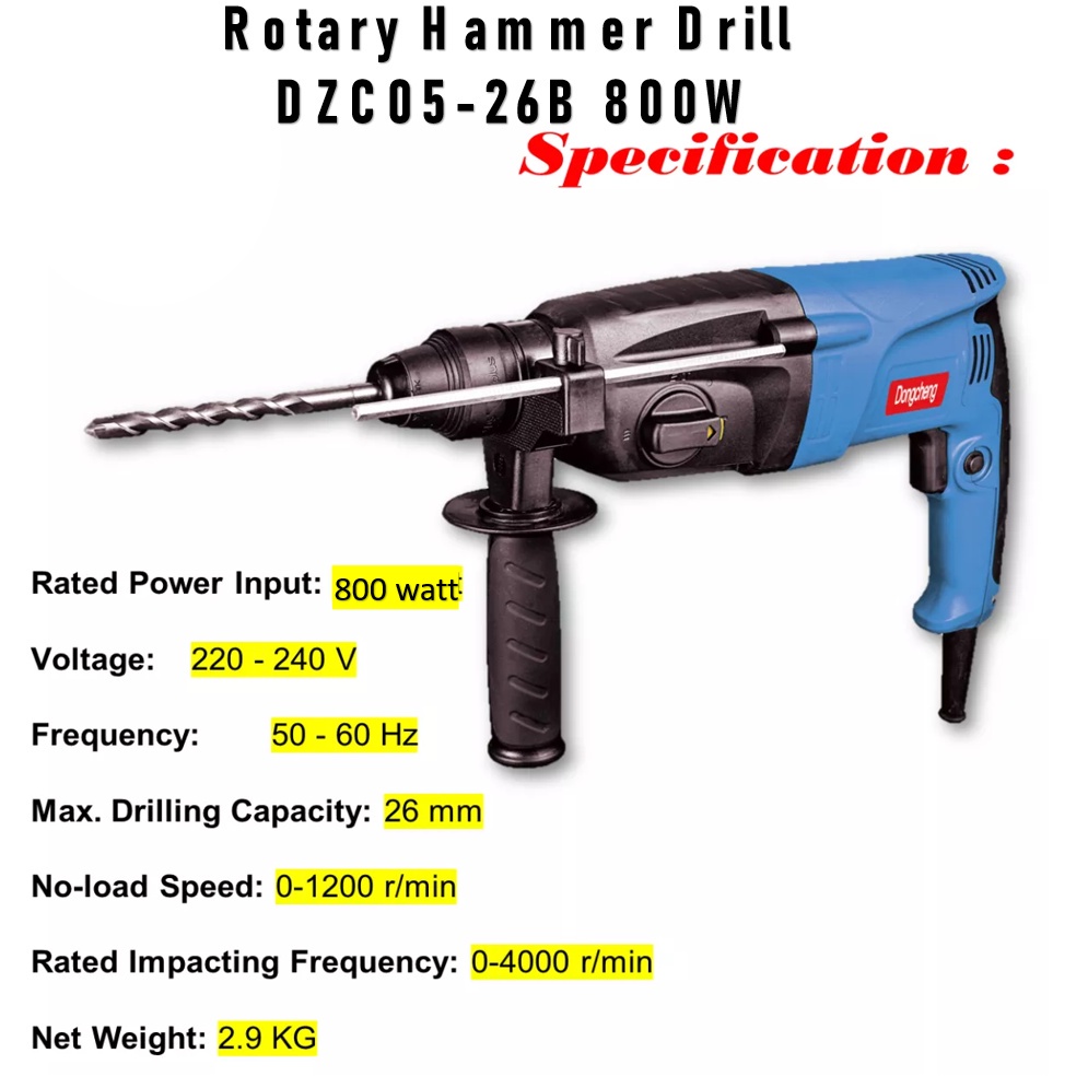 DongCheng Hammer Drill 3 In 1 Rotary Hammer DZC05-26B 800W Mesin Drill ...