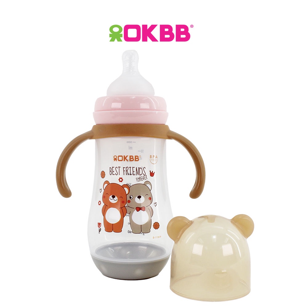 OKBB Baby Cartoon Wide Neck Teats Feeding Milk Bottle With Handle ...