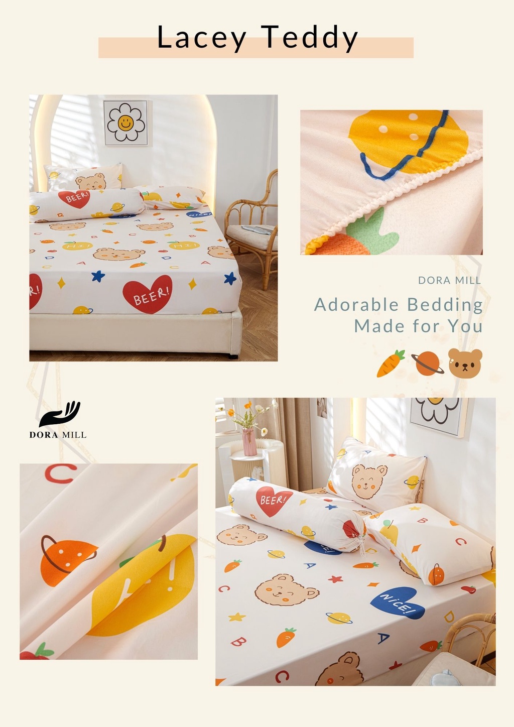 DM Premium 4in1 King Queen 2in1 Single Cartoon Cadar Fitted Bedsheet ...