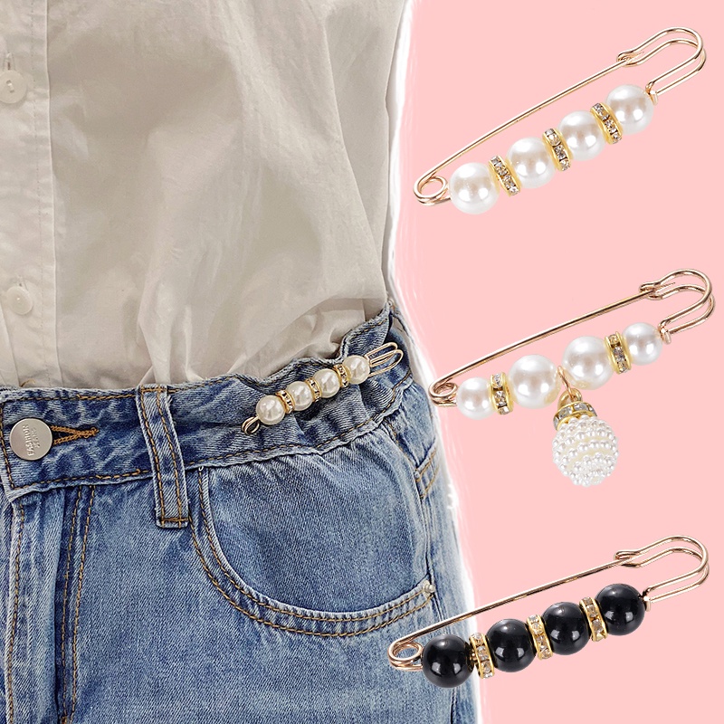 Fashion DIY Pearl Brooch Pin Dress Pant Waist Buckle Tightening ...