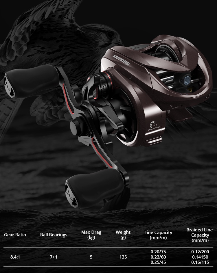 KastKing Valiant Eagle II Bait Finesse System Baitcasting Reel 5KG Max Drag 7BB+1RB 8.4:1 High ...