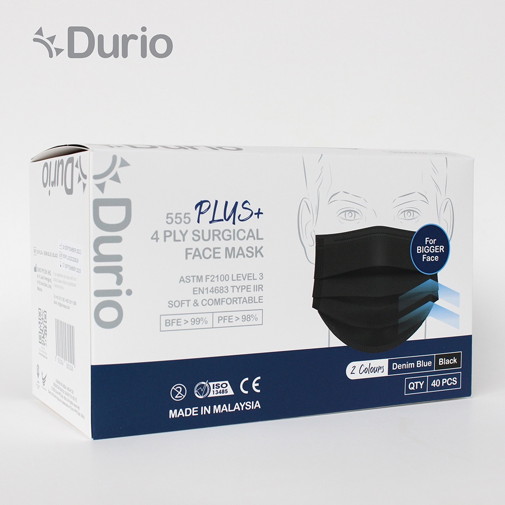 Durio 555 PLUS+ 4 Ply Surgical Face Mask - 40pcs (For Bigger Face ...